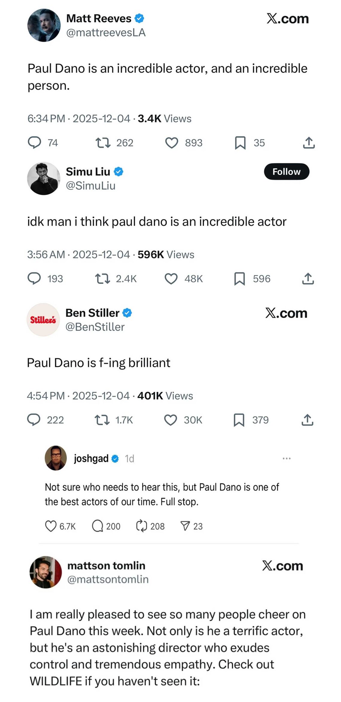 Matt Reeves, Simu Liu & More Defend Paul Dano After Quentin Tarantino’s ...